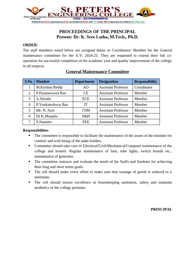 Neral Maintence Committee | PDF