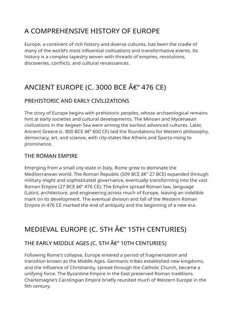 History of Europe: From Antiquity to Present | PDF | Europe | Age Of ...