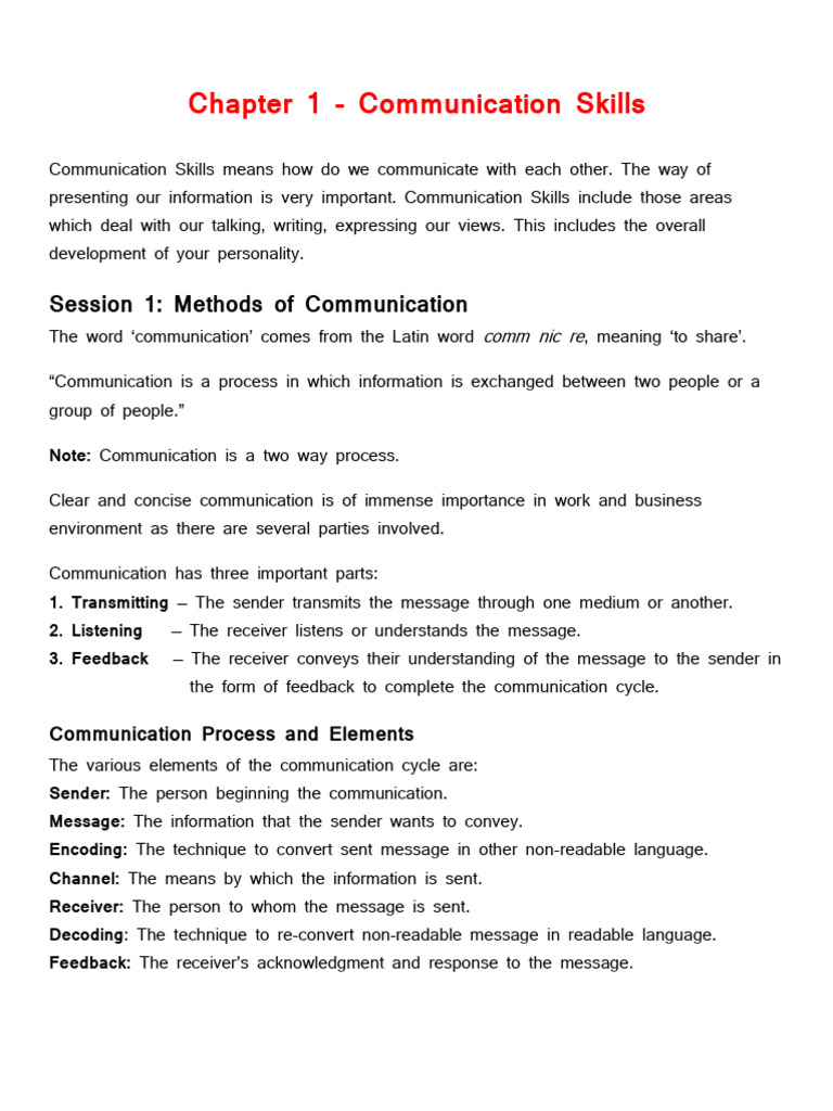 Ch.-1. Communication Skills | PDF | Communication | Nonverbal Communication