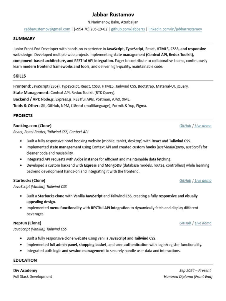 JR_CV1 | PDF | Java Script | Software Development