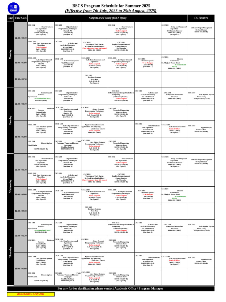 BSCS Summer 2025 Course Schedule | PDF | Mathematics | Computing