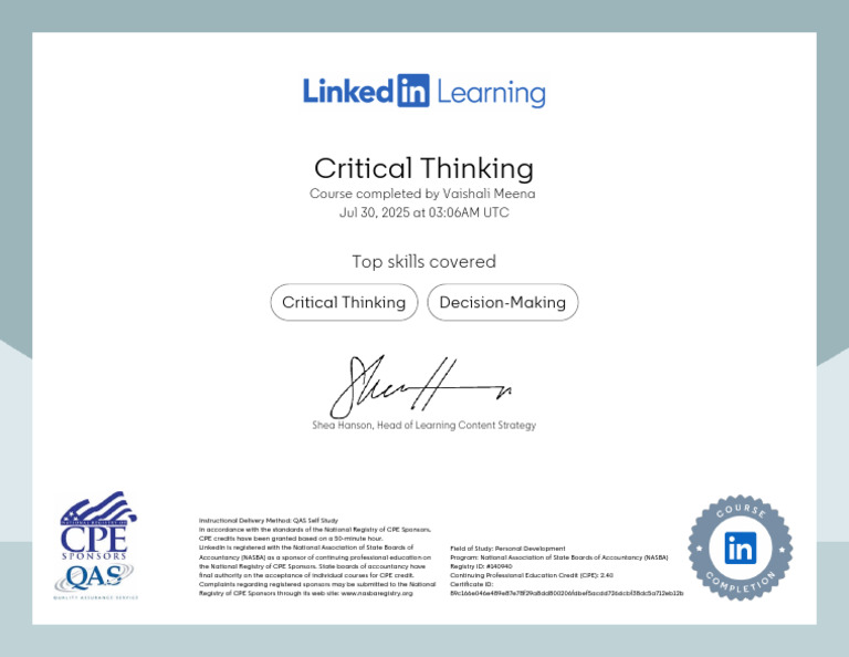CertificateOfCompletion Critical Thinking | PDF