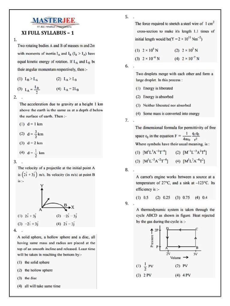 Xi TH Full Syllabus-1 QP | PDF | Waves | Acceleration