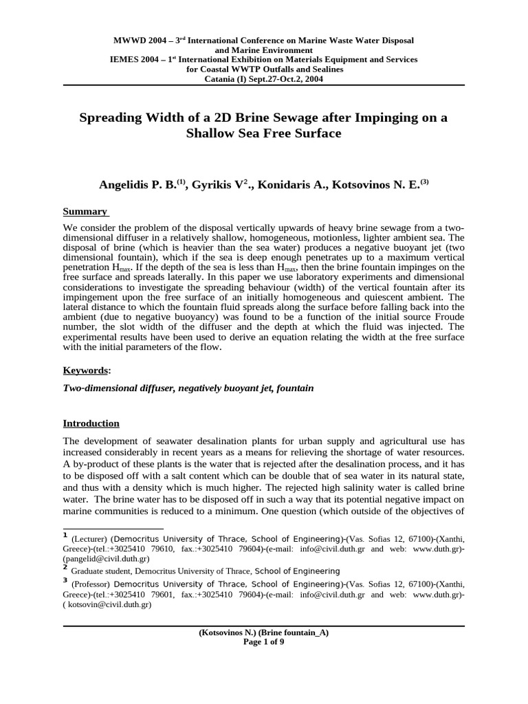 Spreading Width of A 2D Brine Sewage After Impinging On A Shallow Sea ...