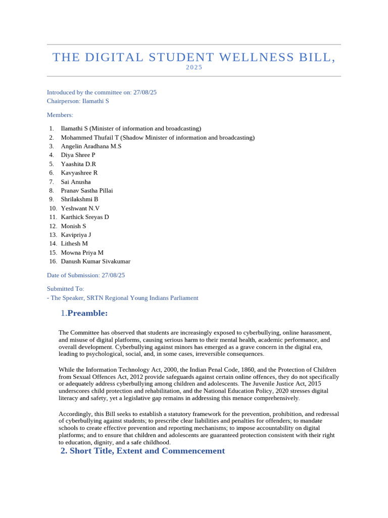 The Digital Student Wellness Bill | PDF | Cyberbullying | Corporate ...