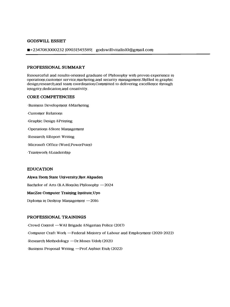 Resume by Godswill Essiet | PDF | Computing