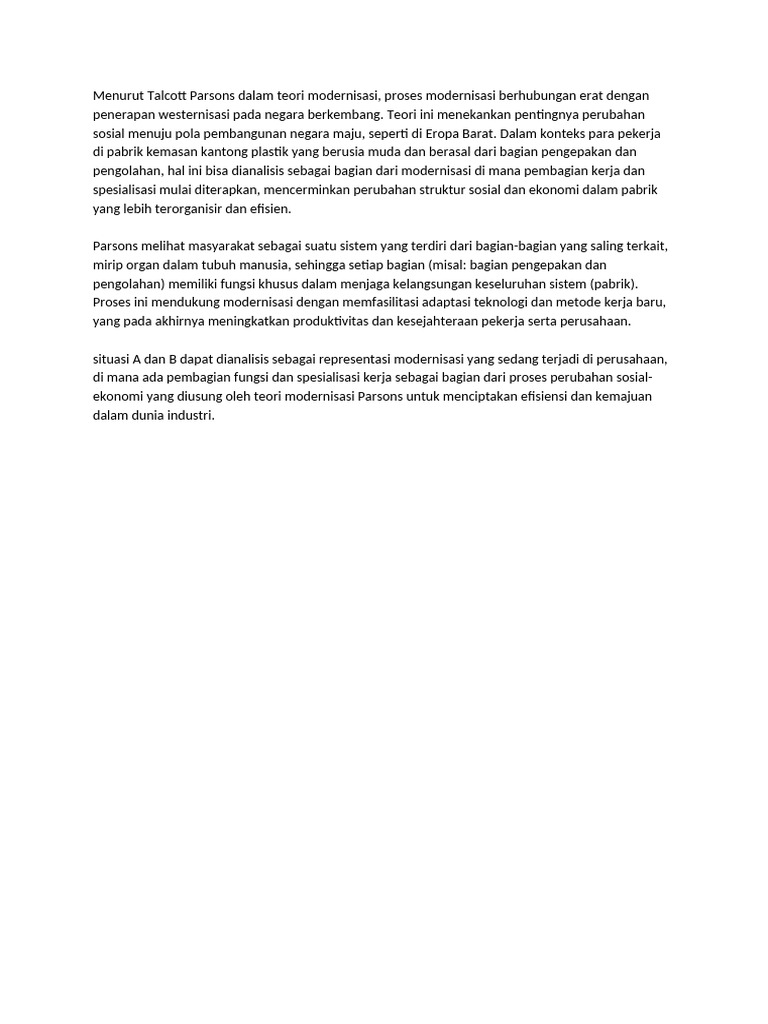 Modernisasi Menurut Talcott Parsons | PDF