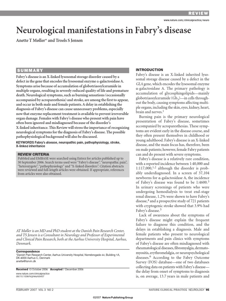 Neurological Symptoms of Fabry Disease | PDF | Peripheral Neuropathy | Pain