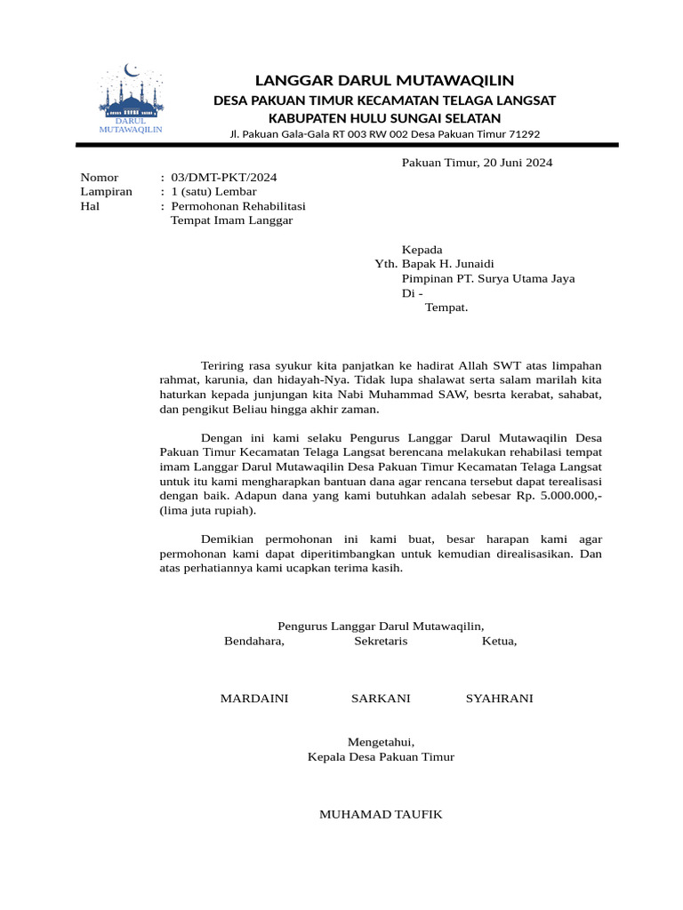 Permohonan Dana Rehabilitasi Langgar | PDF
