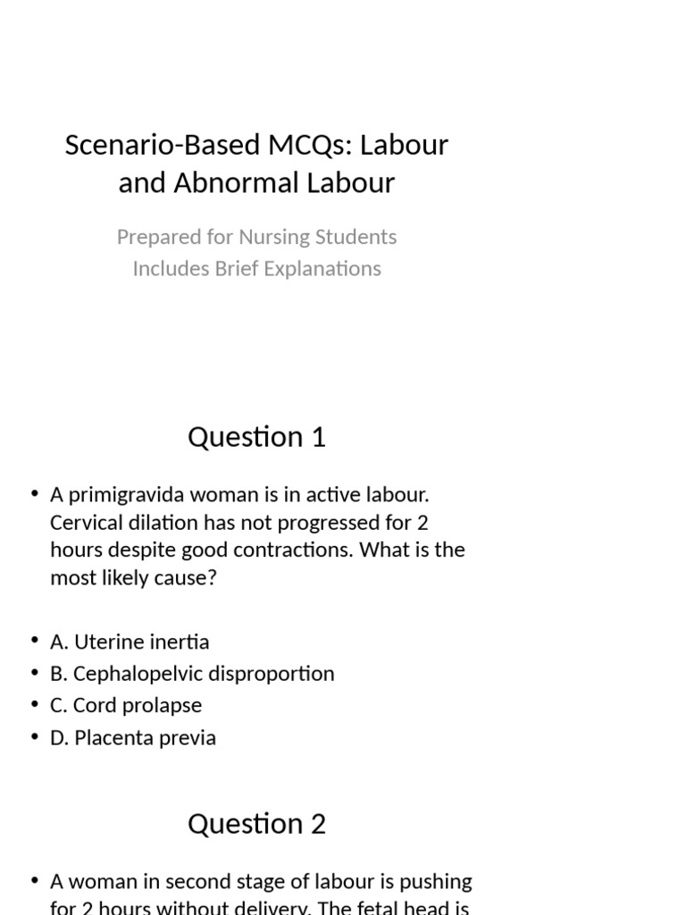 Scenario-Based MCQs on Labour Issues | PDF | Childbirth | Obstetrics