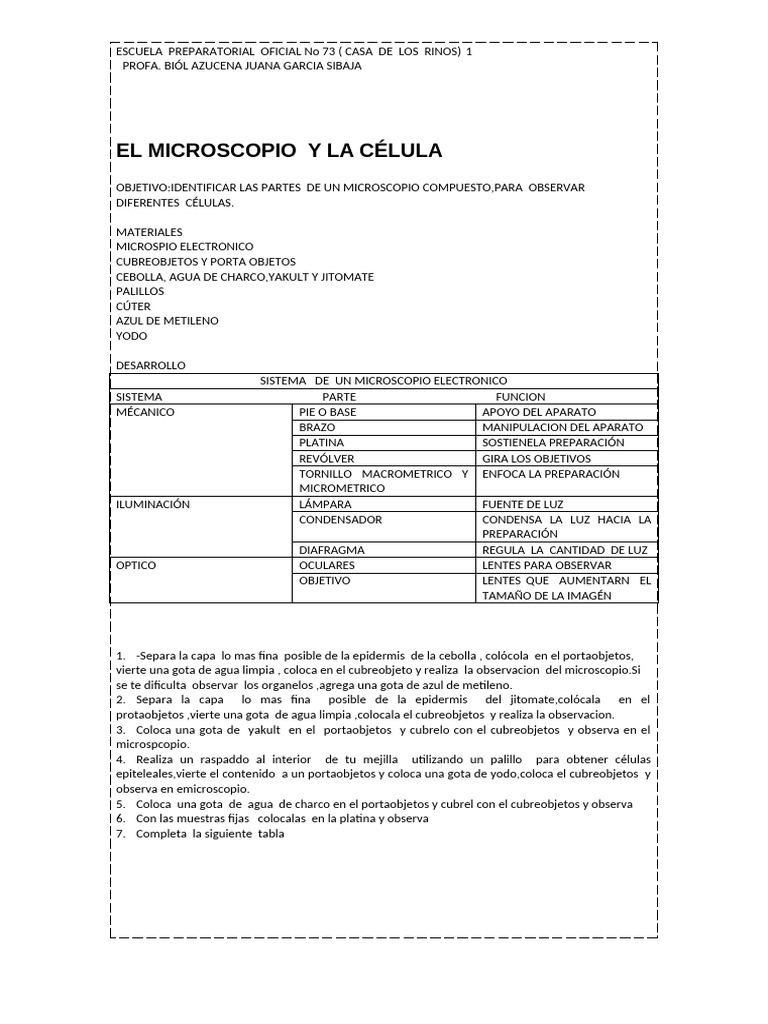Practica Microscopio | PDF | Microscopio | Biología Celular)