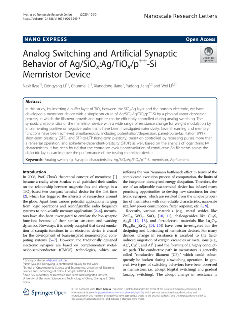 Analog Switching and Artificial Synaptic | PDF | Chemical Synapse ...