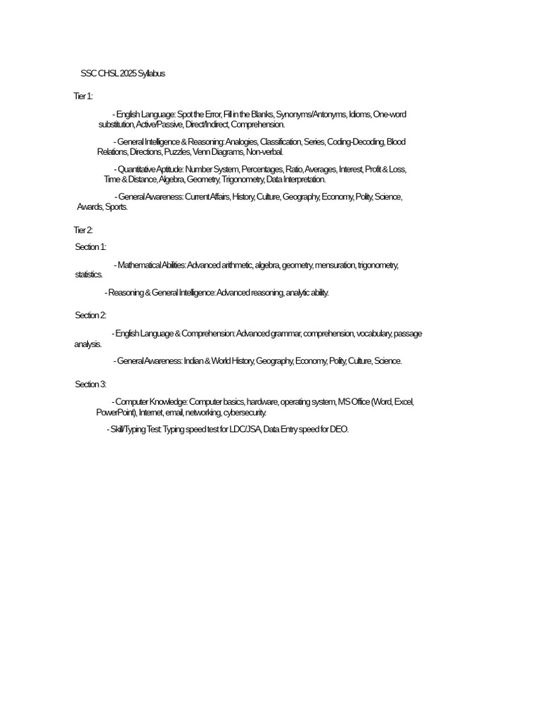 Ssc Chsl 2025 Syllabus | PDF