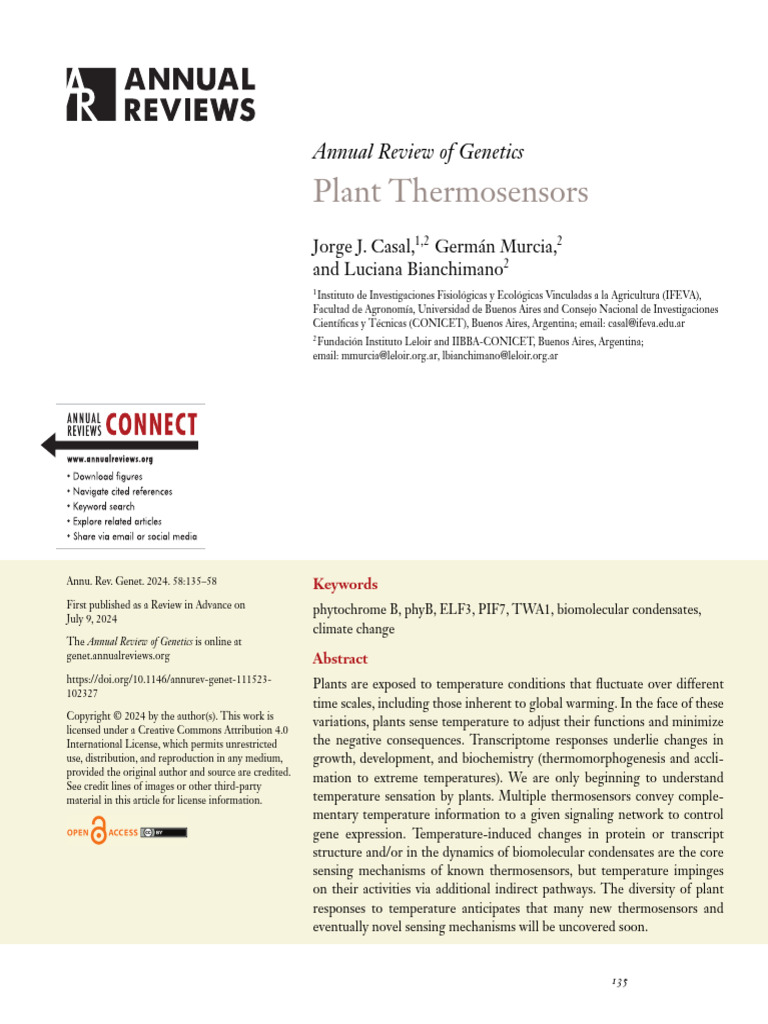 Plant Thermosensors | PDF | Senses | Biology