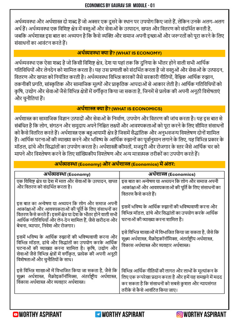 Economics Module-01 (Hindi) | PDF