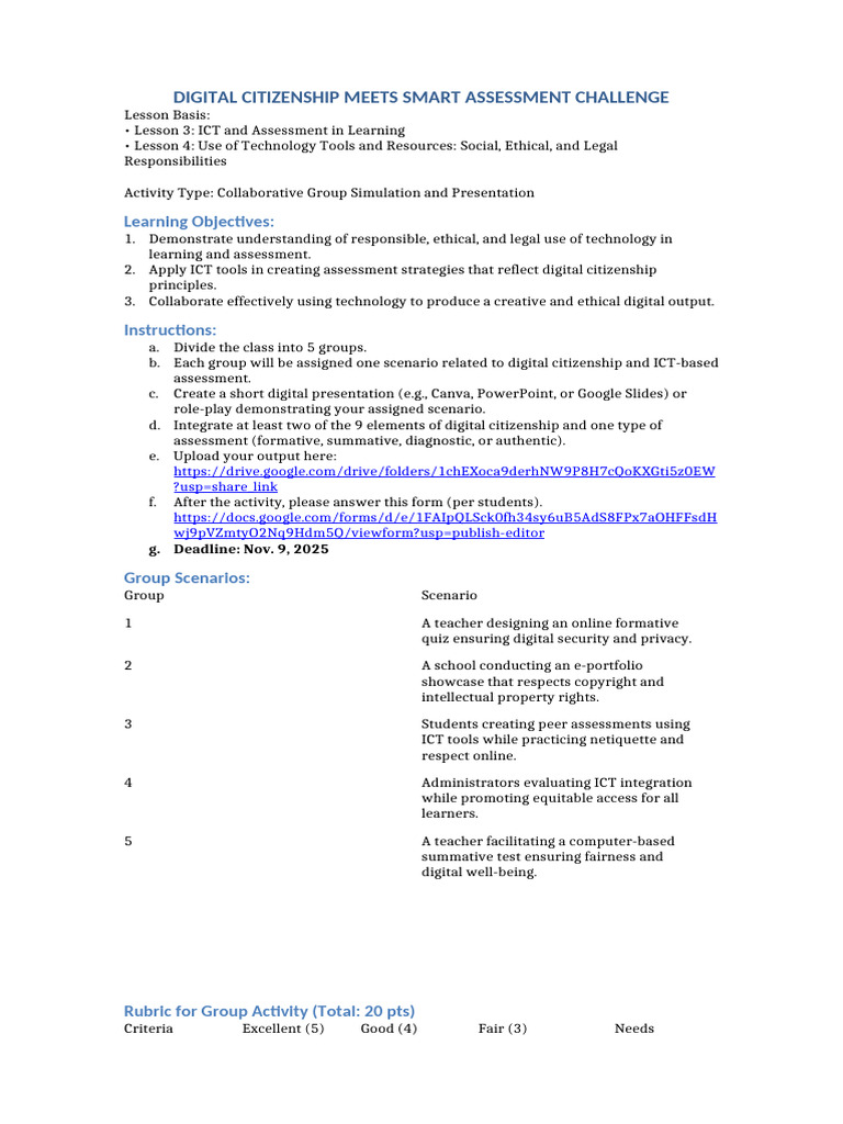 Digital Citizenship in ICT Assessment | PDF | Educational Technology ...