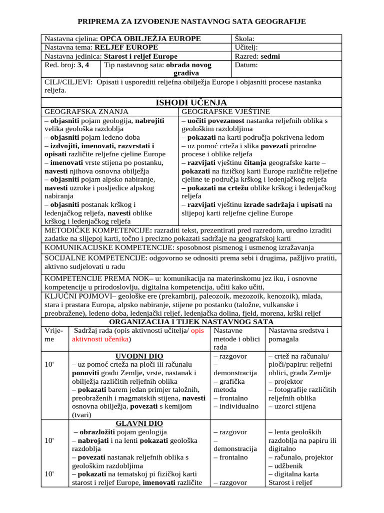 SK Priprema 3. 4. Starost I Reljef Europe | PDF