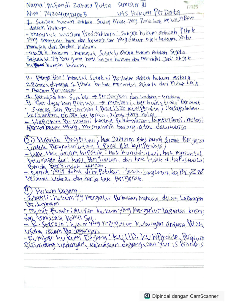 Alfandi Zahara Putra - UTS Hukum Perdata | PDF