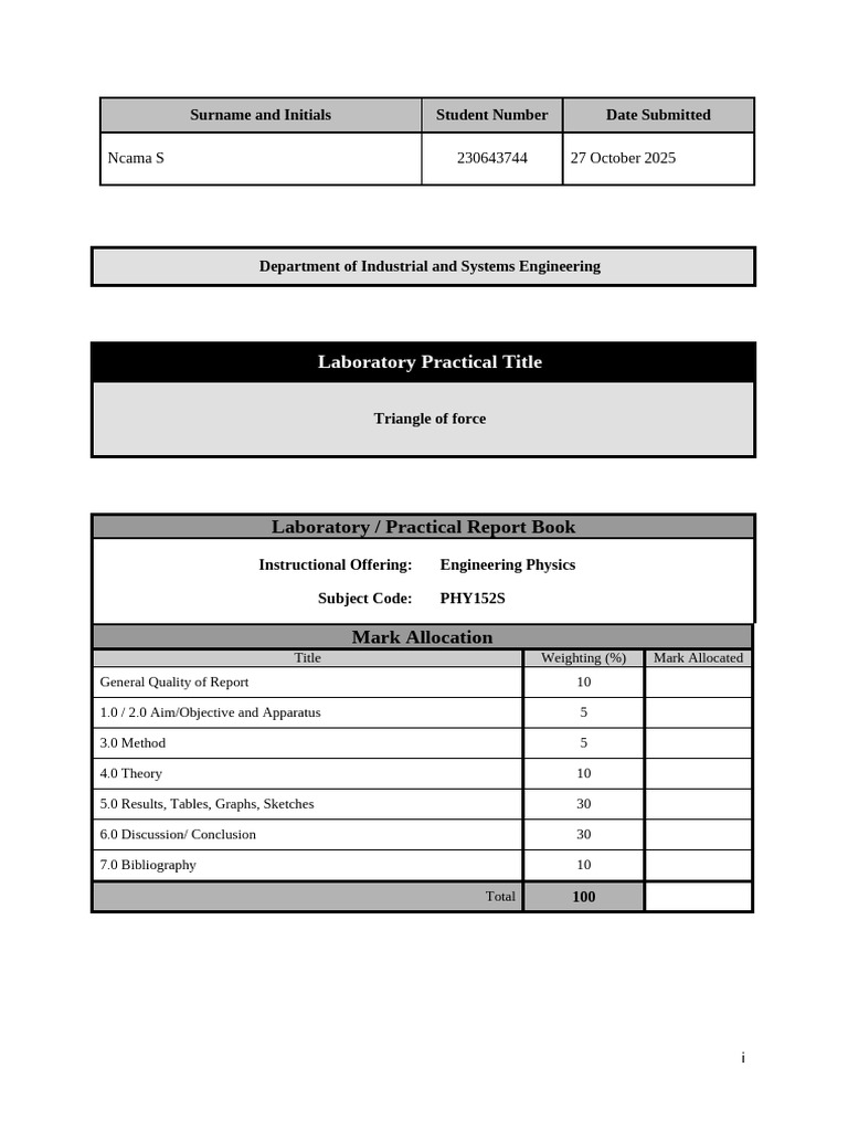 Triangle of Forces Experiment Report | PDF | Force | Accuracy And Precision