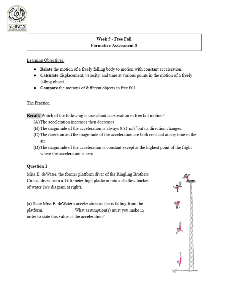 Free Fall Motion Assessment Guide | PDF | Acceleration | Velocity