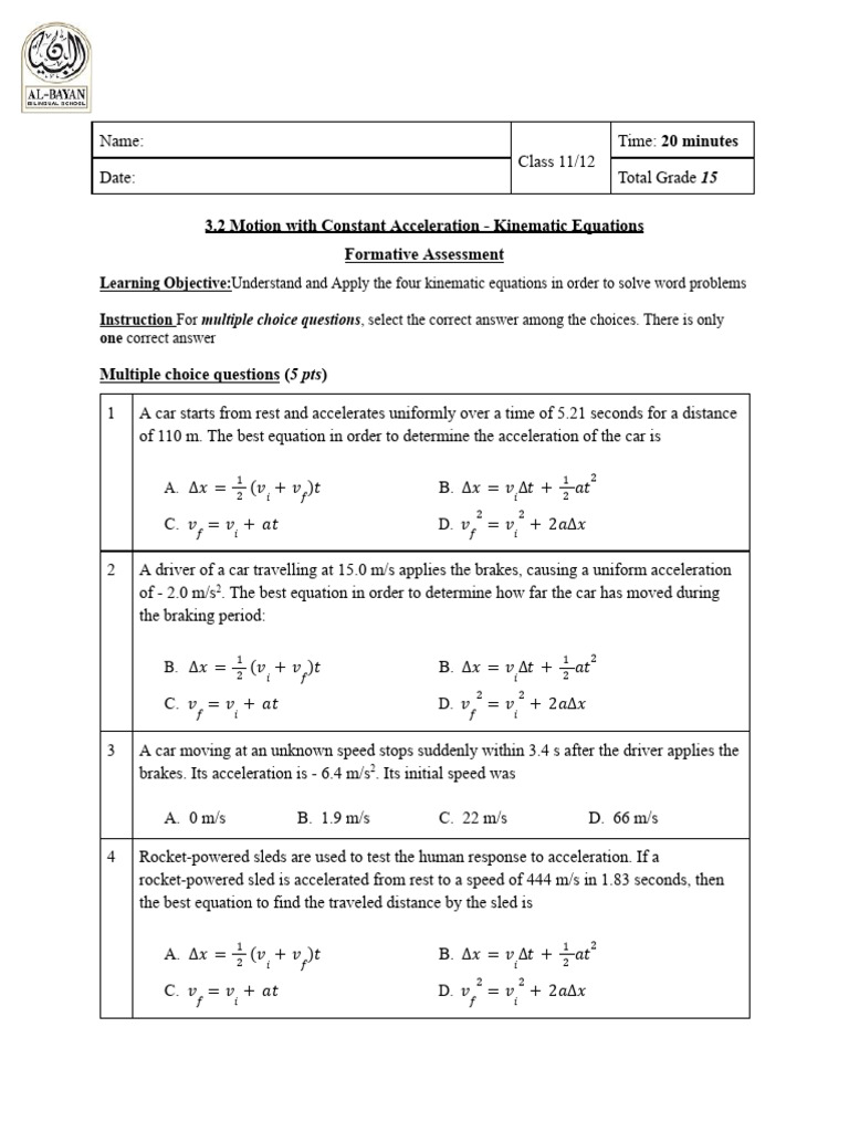 3.2 Kinematic Equations F V2 | PDF | Acceleration | Speed