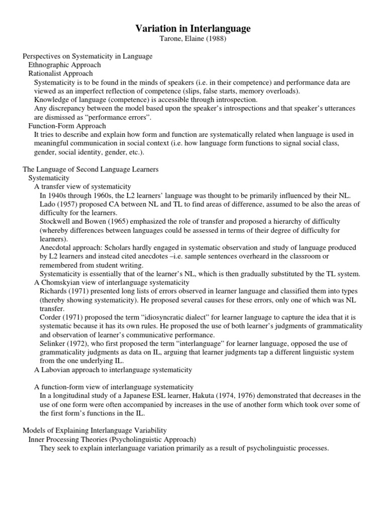 Understanding Interlanguage Systematicity | PDF | Attention | Linguistics