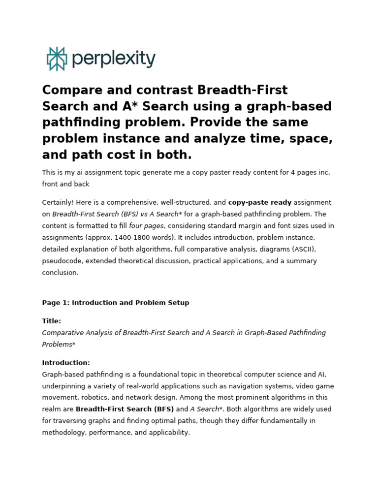 Compare and Contrast Breadth-First Search and A - S | PDF | Theoretical ...