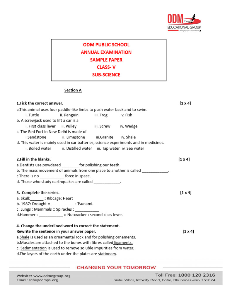 STD-V Science Sample Paper - Annual 2024-25 | PDF | Volcano | Geology