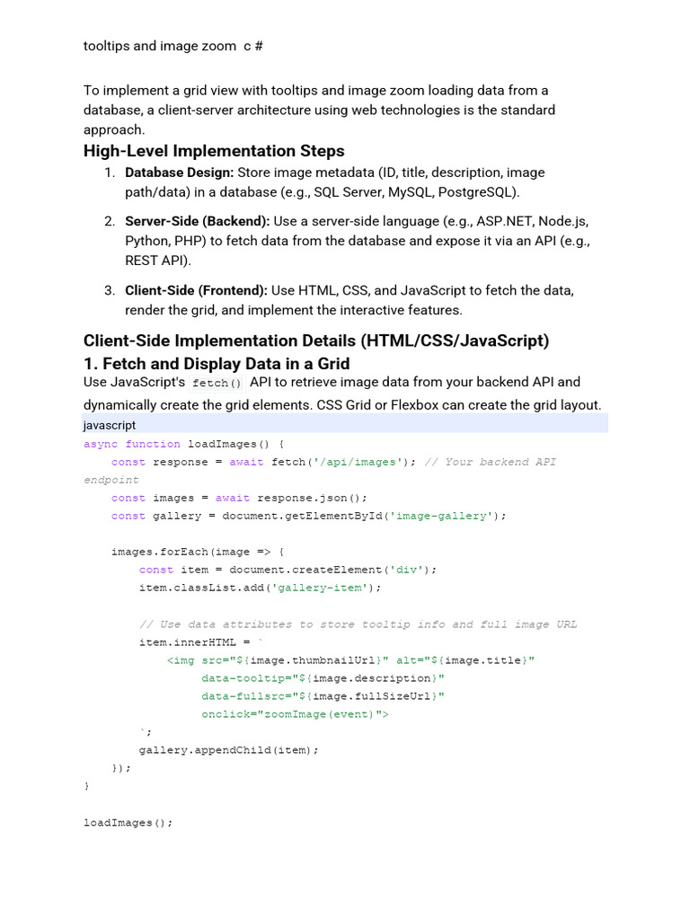 Grid View With Tooltips and Image Zoom Loading Data From A Database ...
