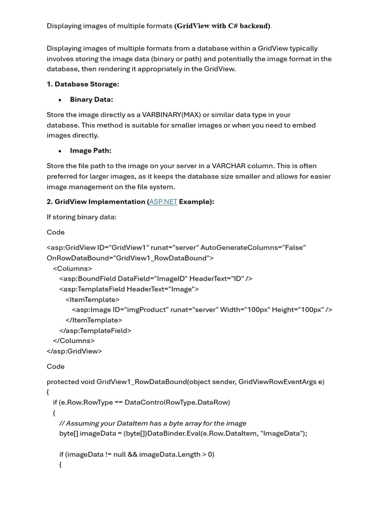 Displaying Images of Multiple Formats C# | PDF | Databases | String ...