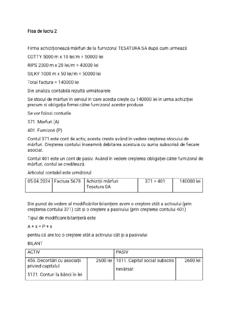 Fisa de Lucru 2 Rezolvare | PDF