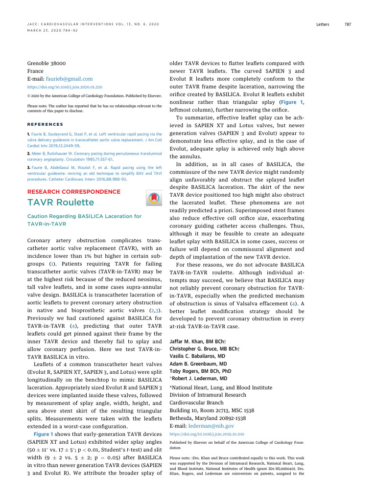 Lederman Et Al Tavr Roulette | PDF | Cardiology | Cardiovascular System