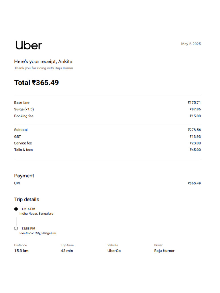 01.uber Sample Bill | PDF