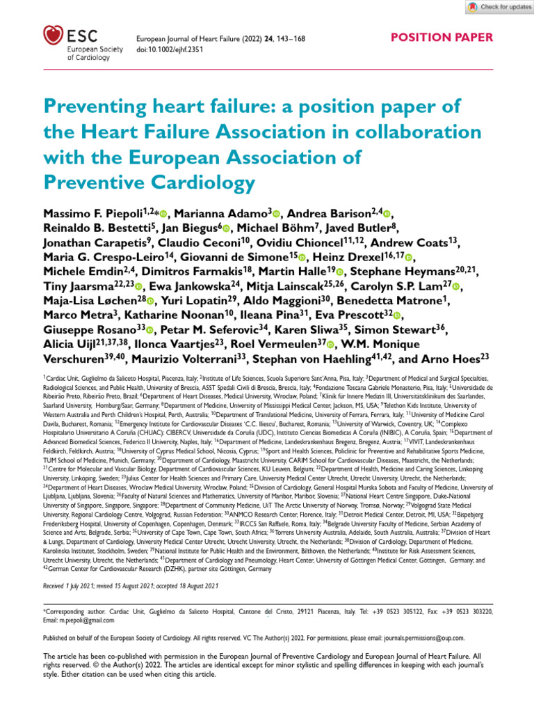 Cardioteca. European J of Heart Fail - 2022 - Piepoli - Preventing ...