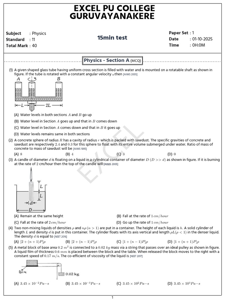 15min Test 939530 1 1759337320 | PDF | Buoyancy | Rotation Around A ...