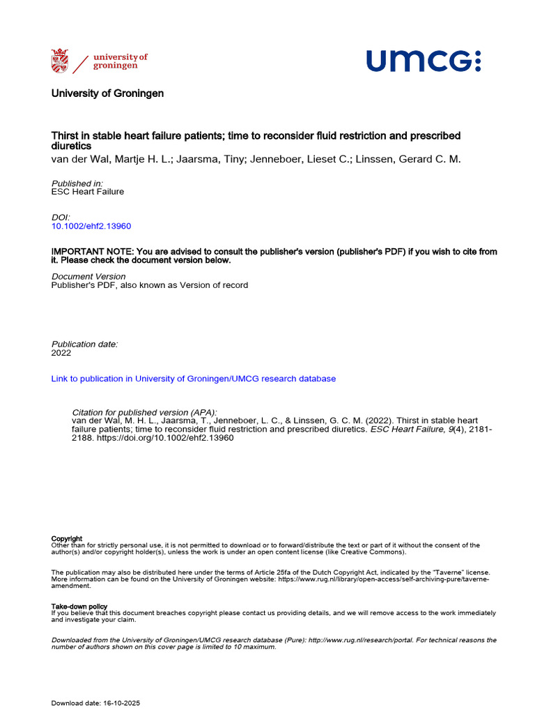 ESC Heart Failure 2022 Wal Thirst in Stable Heart Failure Patients Time ...