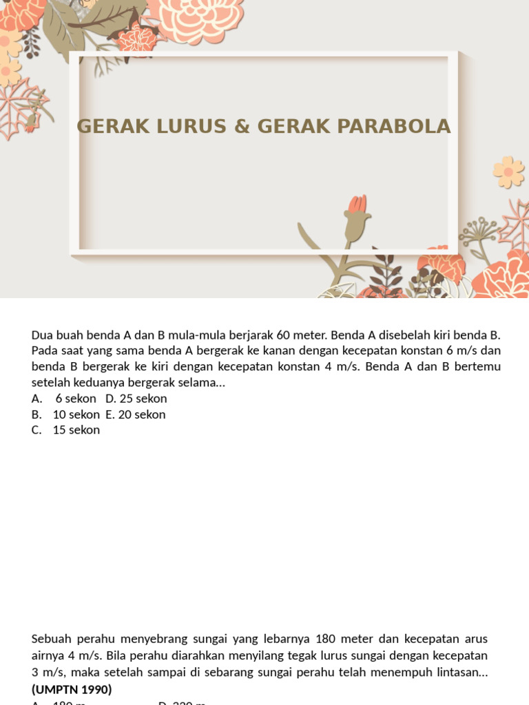 Soal Gerak Lurus Dan Gerak Parabola | PDF