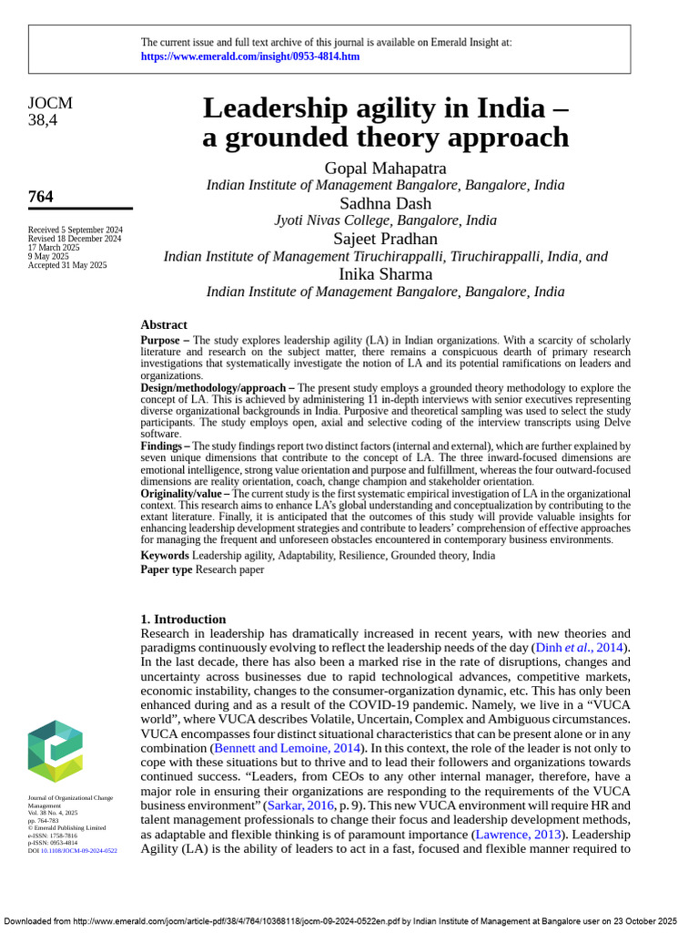 Leadership - Agility in India | PDF | Leadership | Psychological Resilience