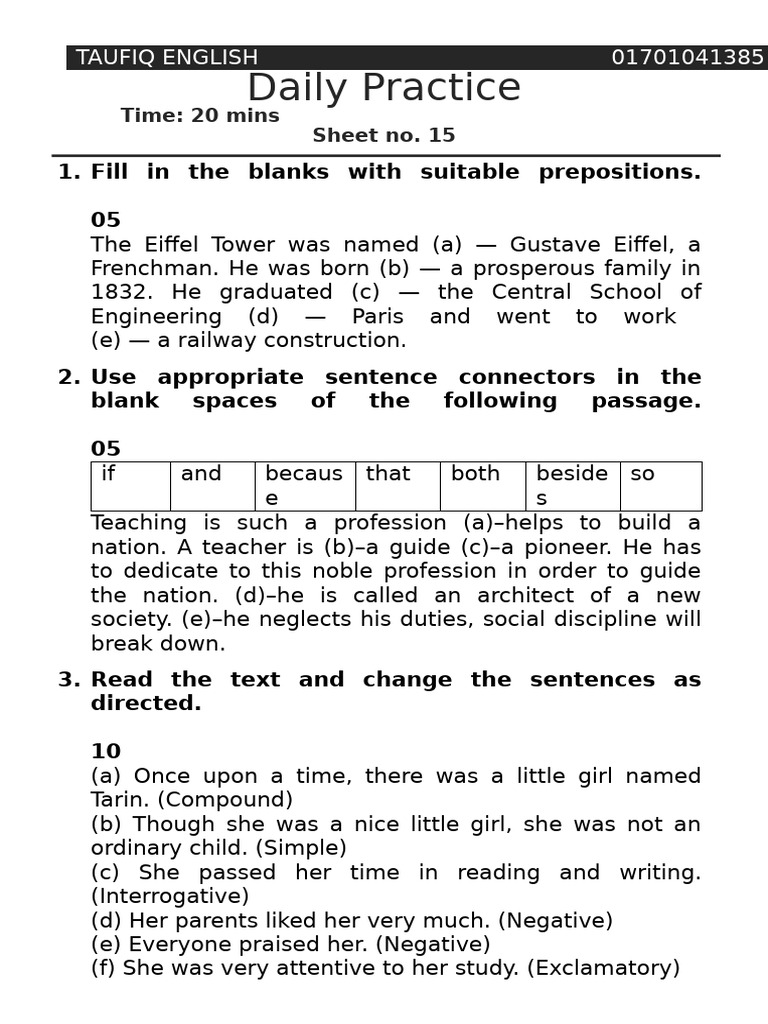 Daily Practice Sheet - 15 - Mix - 2nd Paper | PDF | Linguistics