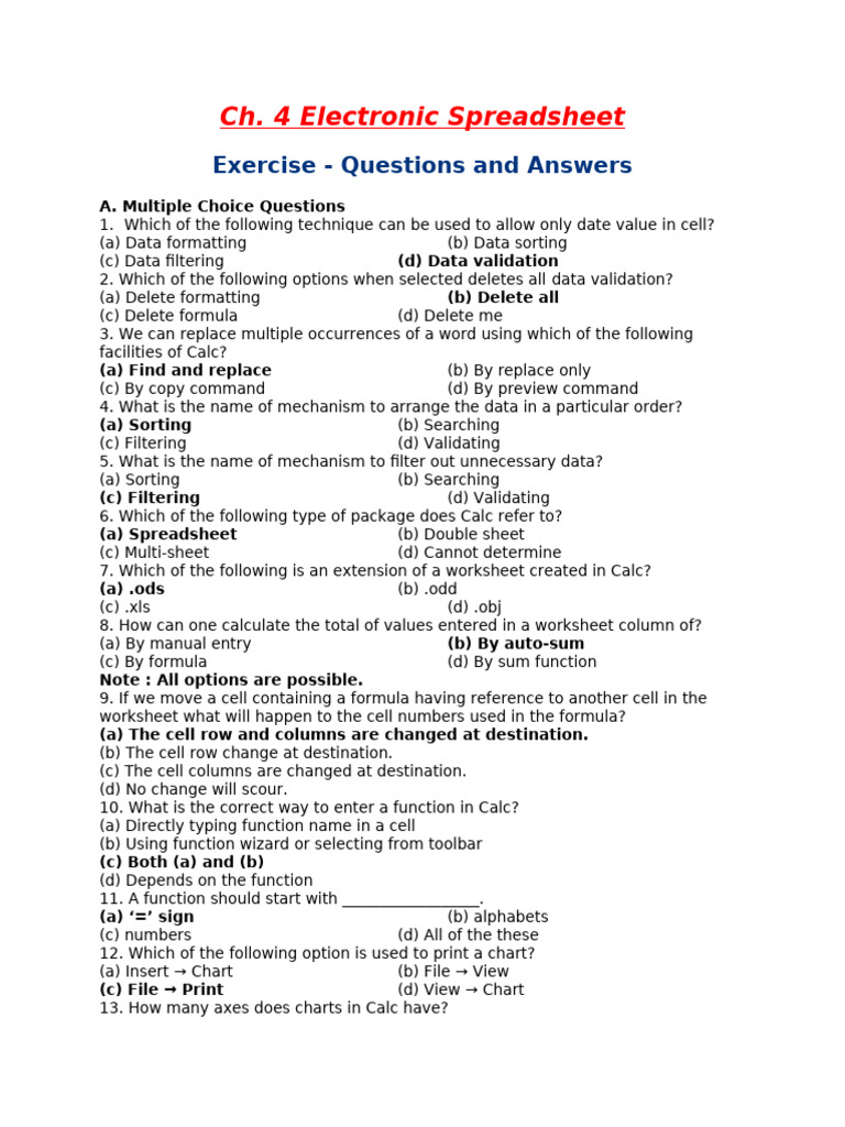 Ch.4 Electronic Spredsheet | PDF | Spreadsheet | Chart