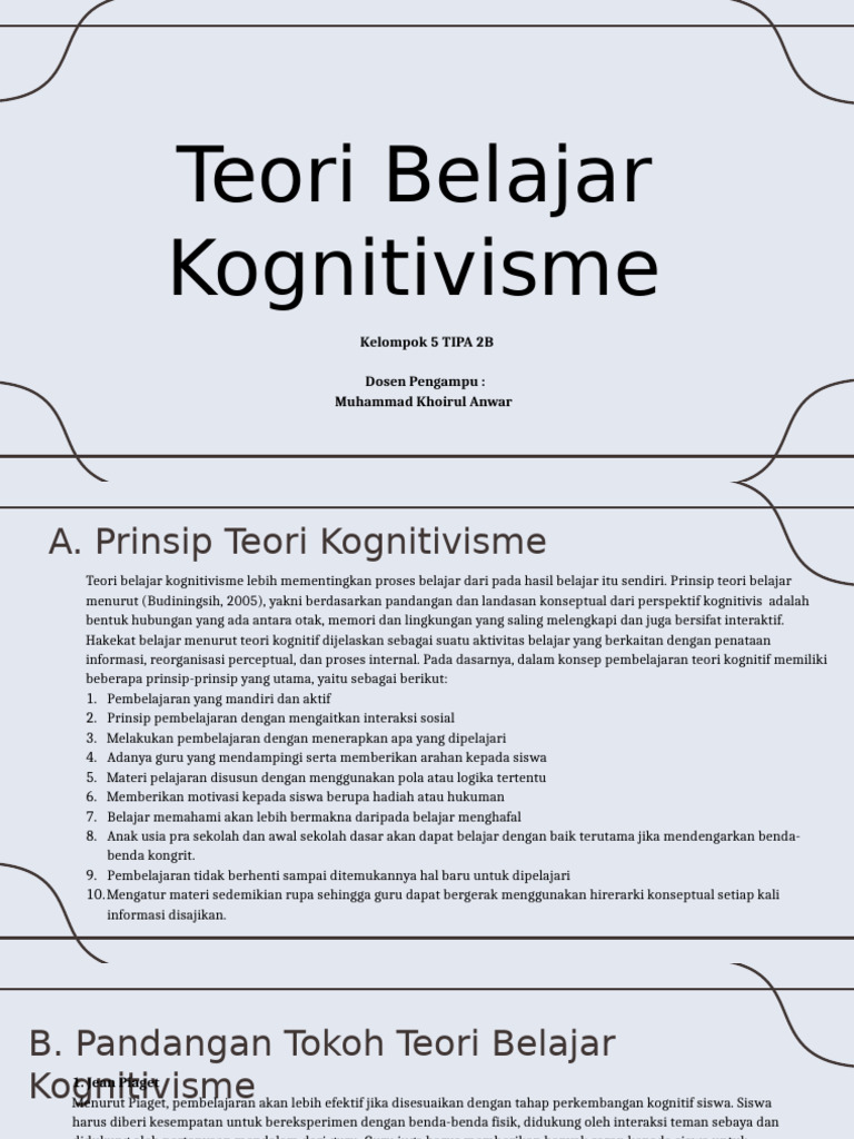 Teori Belajar Kognitivisme | PDF