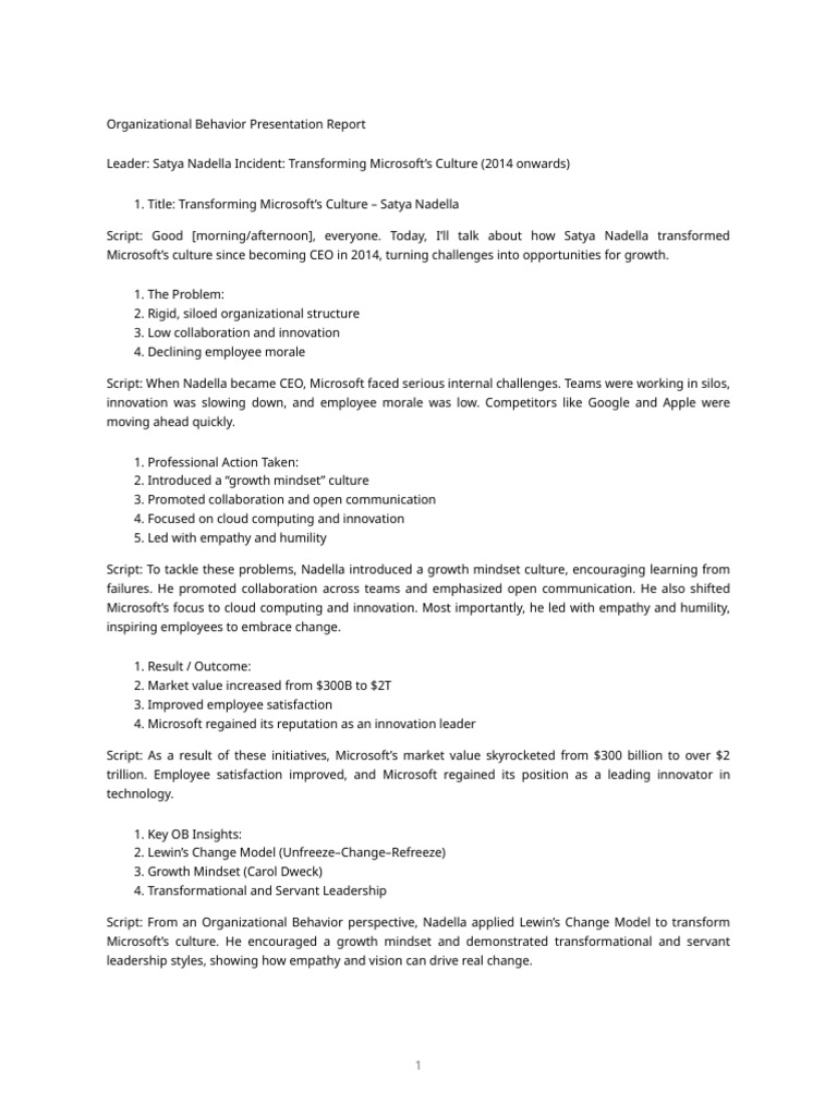 Microsoft Culture Report | PDF