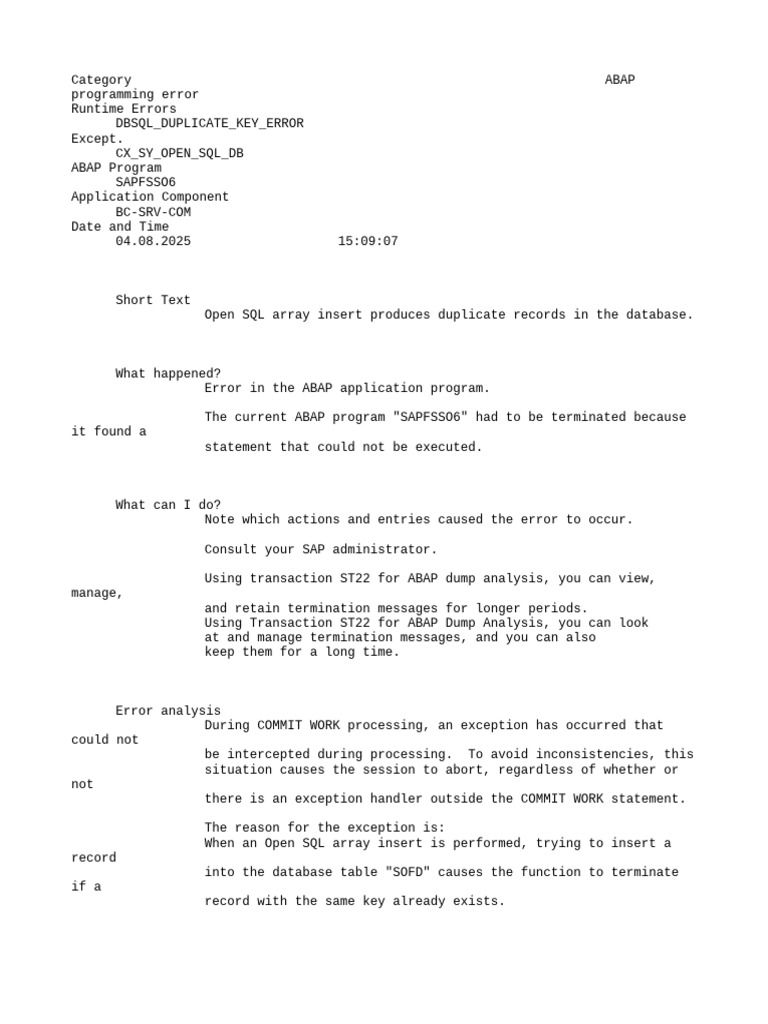 Handling DBSQL Duplicate Key Error | PDF | Databases | Operating System