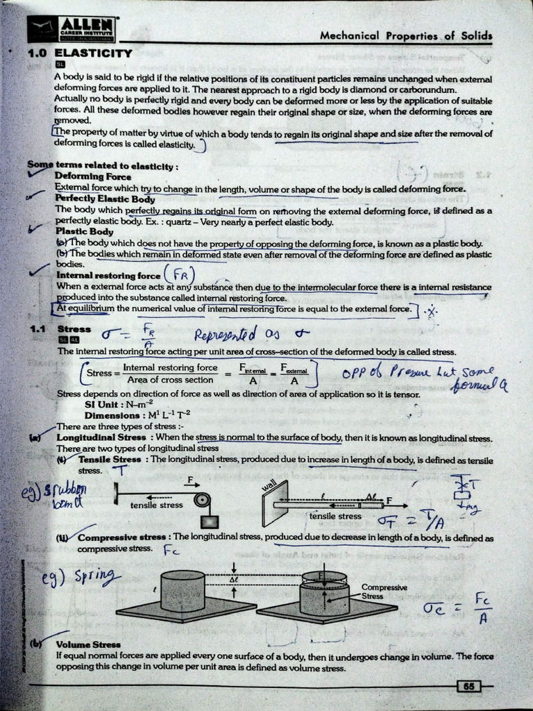 Solids Class 11 Allen Mains and Advanced With Theory and Worksheet ...