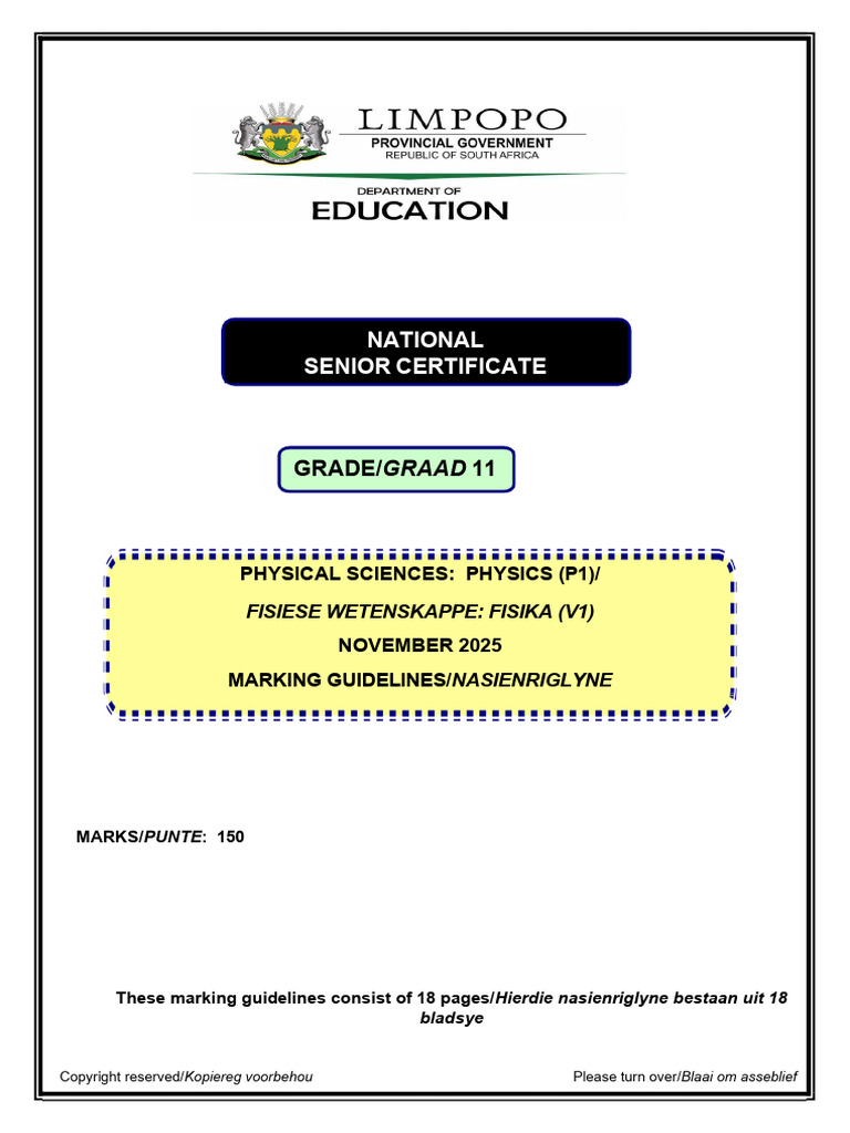 PHSC GR 11 Paper 1 Nov 2025 Marking Guidelines | PDF