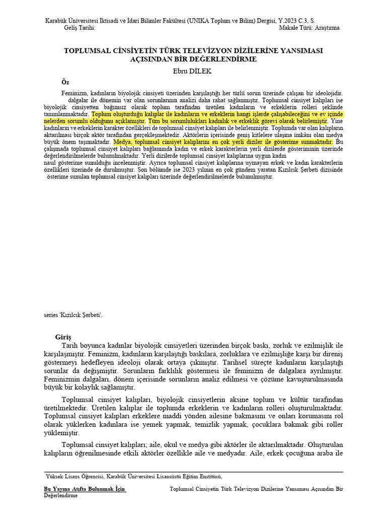 Toplumsal c Ns Yet n t Rk Telev Zyon d z Ler Ne Yansimasi a Isindan b r de Erlend Rme[#1506843 ...