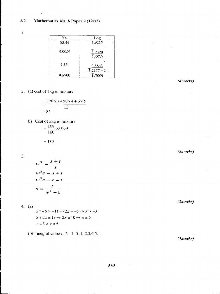 2011 Kcse Kcse Kcse Mathematics Alt A Ms p2 | PDF