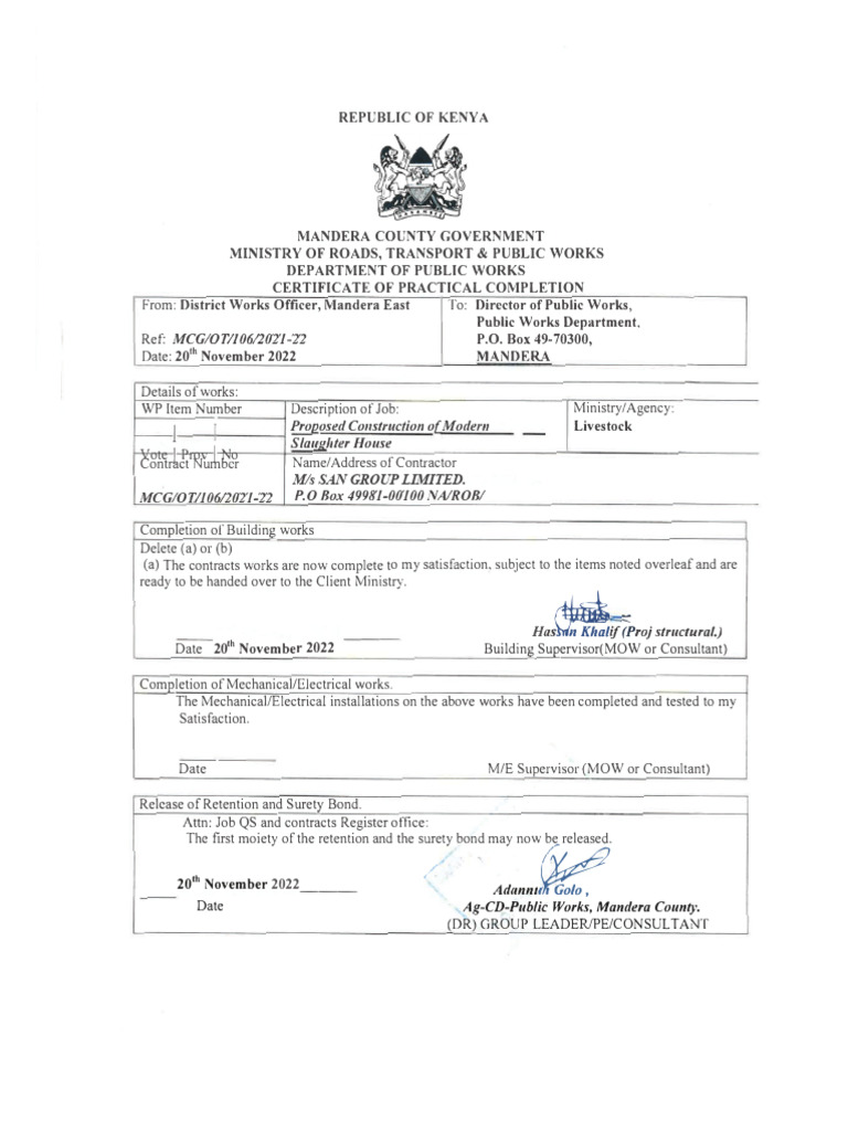 Mandera Completion Certificate | PDF