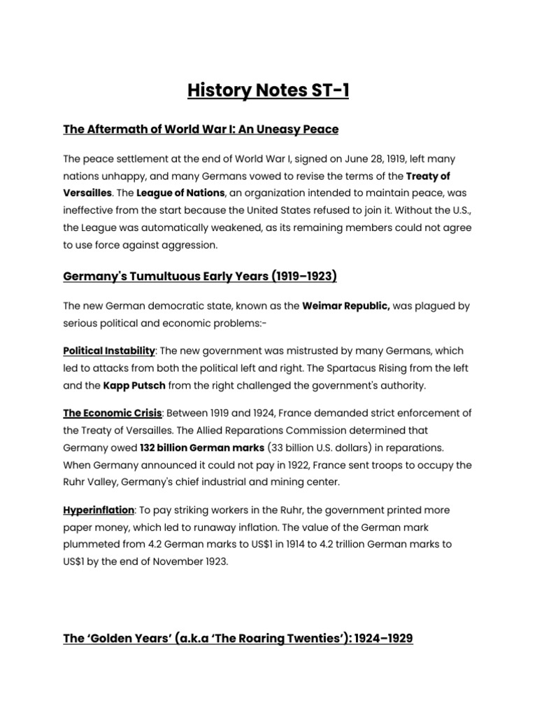 History Notes St1 Final | PDF | New Deal | Great Depression