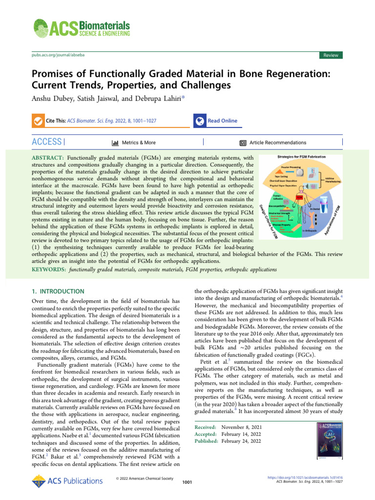 Dubey Et Al 2022 Promises of Functionally Graded Material in Bone ...